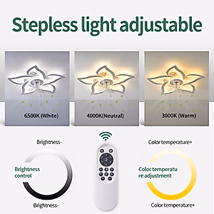 Yfrest Ceiling Fan with Lights Remote Control, White Personalized Ceiling Fan with Light, 6 Speeds 3 Light Color Flush Mount Ceiling Fan for Kitchen Bedroom