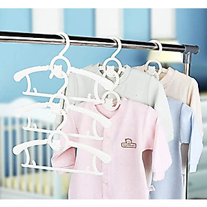 HGYZE Baby Hangers for Closet 20pcs, White Kids Clothes Hanger Plastic, 11-14" Adjustable Bulk Perchas for Newborn, Non-Slip Children Outfit Bear Hanger for Girl Boy Toddler Infant Nursery Clothing