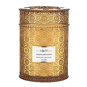 LA JOLIE MUSE Sandalwood Candles, Wood Wick Candle, Sandalwood & Patchouli Candle, Natural Soy Candle, Large Candle for Home Scented, Gift Candle for Women & Men