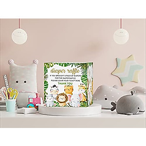 Diaper Raffle Tickets and Advice Cards For Baby Shower - 1 Card Collection Box & 50 Tickets, Jungle Animal Baby Shower Card Box, Party FavorsDecorationsSupplies, Game Kit, 8" Card Box -006BOX