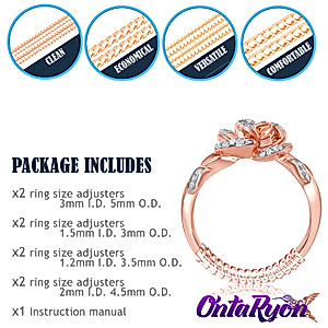 OntaRyon Ring Size Adjuster – Rubber Tightener for Gold Rings – Silicone Guards for Loose Rings – 4 Sizes Jewellery Spacers – Gold Resizer for Men and Women – 8 Spirals – Comfortable Wear