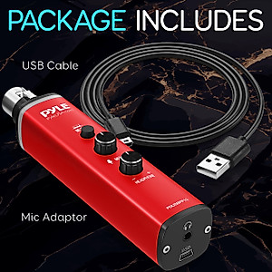 Pyle Microphone XLR to USB Signal Converter Adapter Universal Windows Mac Plug and Play Mic to PC Adaptor for Digital Recording Interface, Mix Audio Control, 48V Phantom Power, USB Cable (Red)