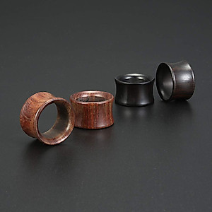 2 Pairs 0G-11/16 Double Flared Brown Organic Wood Wooden Ear Gauges Ear Tunnels Ear Plugs Expander Strecher