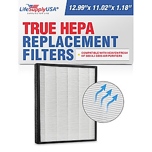 LifeSupplyUSA 2-in-1 True HEPA Air Cleaner Replacement Filter + Activated Carbon Charcoal Compatible with Heaven Fresh HF 380 XJ-3800 Air Purifiers