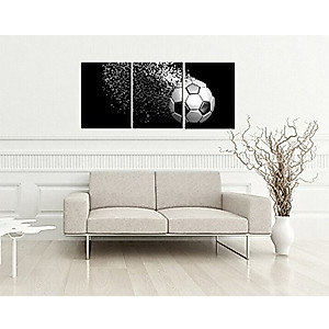 Meiji Black and White Splash Soccer Football Balls Wall Art Posters Prints on Wrapped Frames 3 Pieces for Boys Kids Gifts Room Decoration Ready to Hang,12x16inchx3 (White)
