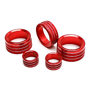 iJDMTOY 5pc-Set Red Aluminum Air Conditioner Stereo Volume/Tune 2WD/4WD Switch Turner Ring Covers Compatible with 2017-2021 Toyota Tundra w/ 2-AC Center Console