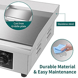 ERfairdeal 22" Commercial Electric Countertop Griddle, 3000W 110V Flat Top Grill, Non-Stick Teppanyaki Grill, Stainless Steel Hot Plate BBQ, with Adjustable Temp Control for Restaurant Kitchen