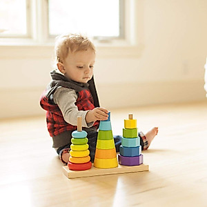 Fat Brain Toys GeoPeg Stacking Tower - Wooden Fine-Motor Learning Toy for Toddlers