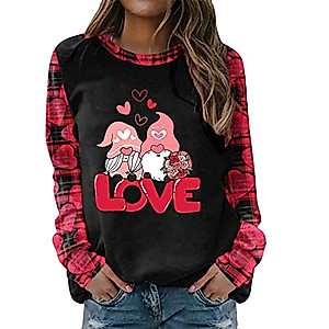 Winnerlion Valentine's Day Sweatshirts for Women Dwarf Print Casual Sweatshirt Long Sleeve Crewneck Shirt Pullover Tops (Pink, XL)
