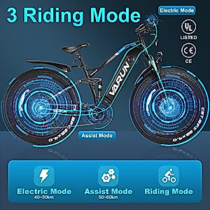 VARUN Electric Bike for Adults, 26" Fat Tire Electric Bicycle 750W Ebike 48V/16.8Ah Removable Battery 32KMH, Electric Mountain Bike Snow E-Bike with Shimano 7-Speed Dual Shock Absorber