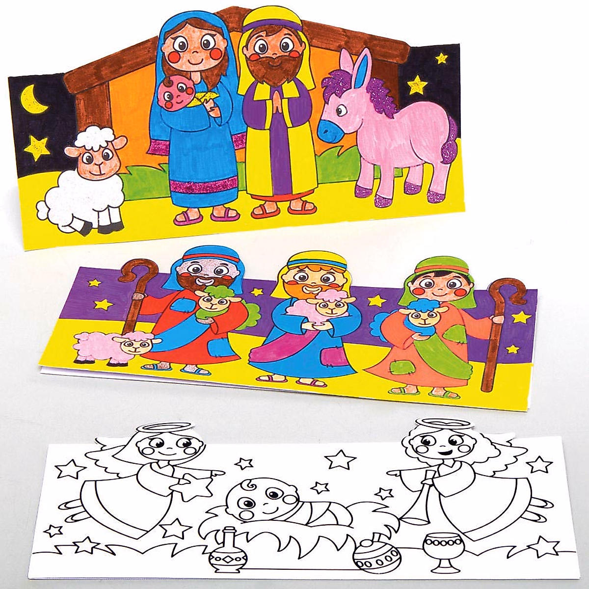 Baker Ross AX564 Nativity Pop up Cards - Pack of 10, Christmas Cards for Kids to Color in, Great for Arts and Crafts