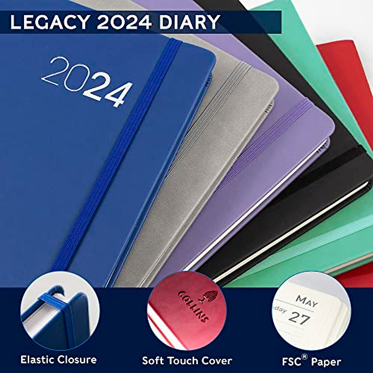 Collins Legacy 2024 Diary A5 Day To Page Diary (with Appointments) - Business Planner and Organiser - January to December 2024 Diary - Daily - Black - CL51.99-24