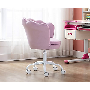 DM Kids Desk Chair Ergonomic Reading Study Computer Chair for Students Cute Modern Upholstered Velvet Swivel Rolling Arm Chair for Girls Bedroom, Seashell Back Adjustable Vanity Chair (Purple)