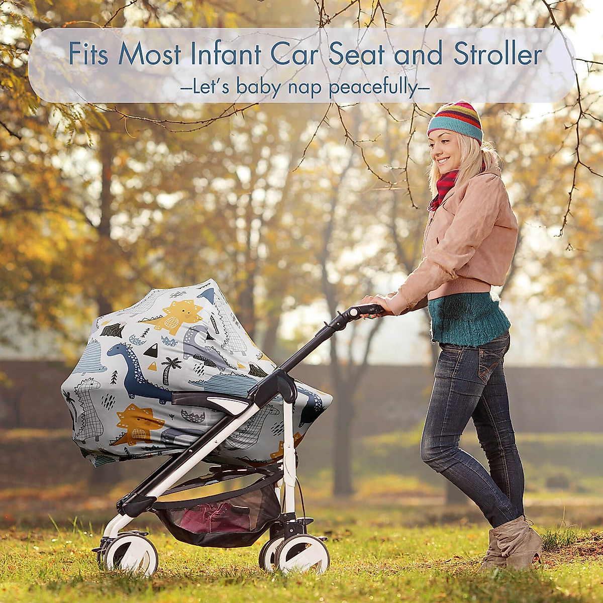 YIVEKO Stretchy Baby Car Seat Cover for Boys Girls, Nursing Covers for Breastfeeding, Shopping Cart/High Chair/Stroller Covers, Baby Car Seat Canopy, Breastfeeding Cover-Dinosaur