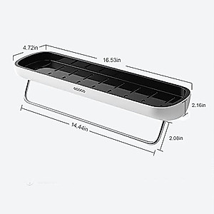 YOMEAN Bathroom Shower Caddy Stylish Shelf Design,Wall Mounted Organizer Basket With Towel Rail,Strong Self Adhesive Storage Rack for Toilet Kitchen,No Drilling (White/Black)