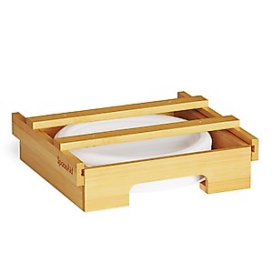SpaceAid 10-inch Paper Plate Dispenser, Under Cabinet Bamboo Plates Holder, Kitchen Counter Vertical Plate Dipensers Holders Countertop Caddy (for 10 inches Plates, Bamboo)