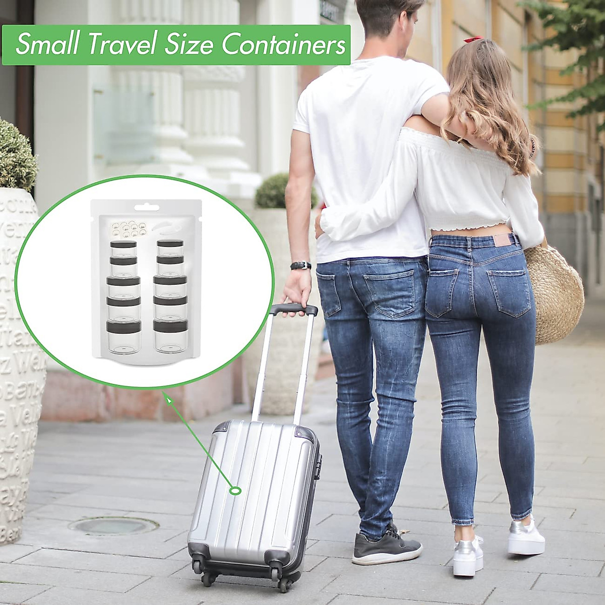 ZEJIA 30pcs Small Travel Containers, Sample Containers with Screw Lids, 5 Size 3/5/10/15/20 Gram Sample Jars, Makeup Small Travel Jars, with Labels and Mini Spatulas