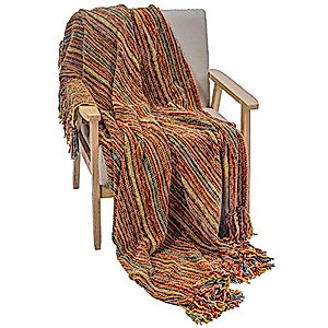 DECOMALL Decorative Throw Blanket with Fringe Soft Striped Multi Color Throws for Couch Sofa Armchair Bed 50”x 60”, Multi