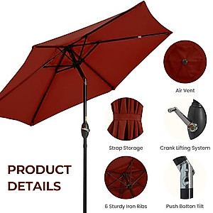 SUNVIVI OUTDOOR 7.5' Outdoor Patio Umbrella, Patio Umbrella, Market Umbrella, Luxury Aluminum Pole Umbrella with Push Button Tilt and Crank, 6 Ribs, Polyester Canopy, Red