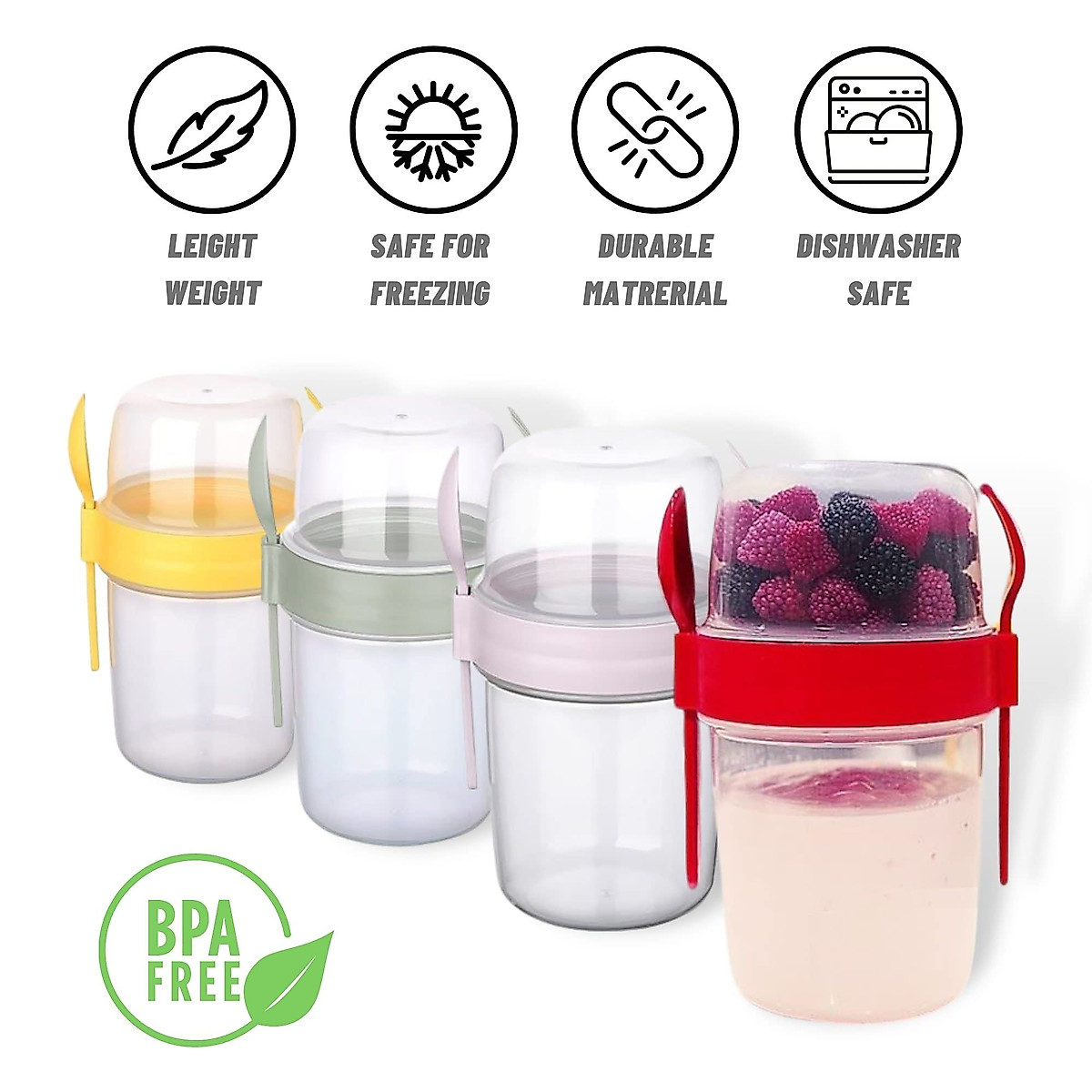 Fairway Finds 4 Pack of 22 oz Yogurt Parfait Cups With Lids Reusable Crunch Cup Portable Cereal Cup Meal Planning Containers Milk Granola Yoghurt Carrying Container Cereal on the go Lids and Spoons