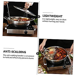Angoily Stainless Steel Mandarin Duck Pot Clear Cooking Pots Korean Cookware Korean Hot Pot Shabu Shabu Cooker Stainless Steel Sauce Pan with Lid Taichi Pot Shabu Shabu Kitchenware Set
