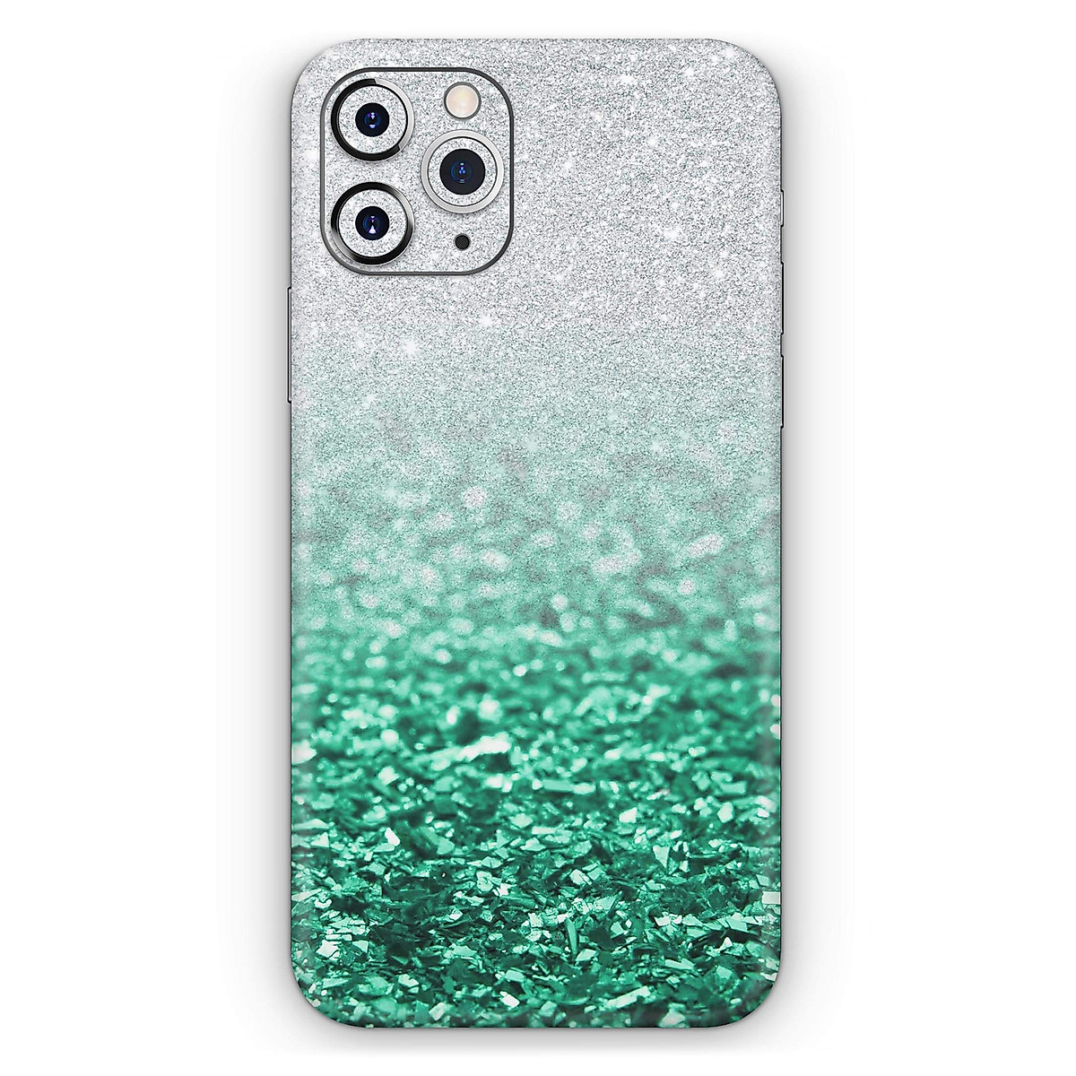Design Skinz Aqua Green & Silver Glimmer Fade - DesignSkinz Protective Vinyl Decal Wrap Skin Cover Compatible with The Apple iPhone 12 Pro (Full-Body, Screen Trim & Back Glass Skin)