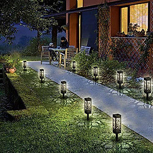 10 Pack Solar Pathway Lights + 2 Pack Hanging Solar Lights Outdoor Waterproof - Waterproof Outdoor Garden Lights Solar Powered - LED Decorative Table Solar Hanging Lanterns Outdoor