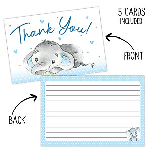 Your Main Event Prints 50 Elephant Baby Shower Thank You Cards - Boy Baby, Mama Baby Shower Favor and Games - 6 Different Designs Included - 25 Blank and 25 Pre-Written Thank You Cards