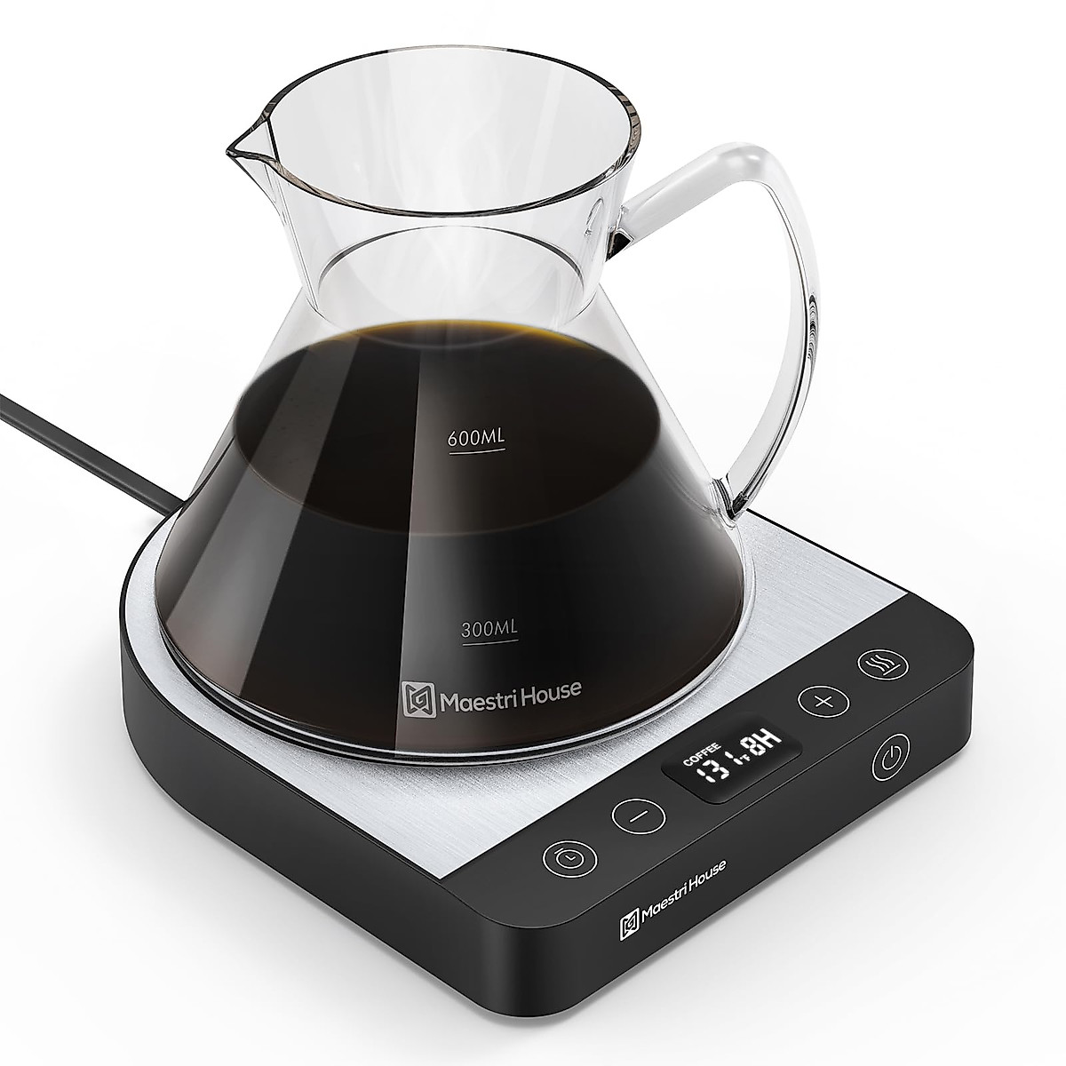 Coffee Mug Warmer for Desk, Maestri House Electric Mug Warmer with 5 Temperature Settings, 6-Level Timer, 4 Modes for Coffee, Candle, Milk and Tea, Portable Beverage Warmer for Home and Office