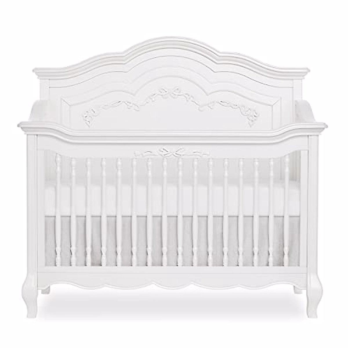 Evolur Aurora Deluxe Edition 5 in 1 Curved Convertible Crib I Fairytale Nursery, Frost, 58x32x54 Inch (Pack of 1)