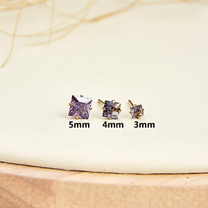 12 Pairs 18K Gold Plated Surgical Stainless Steel Stud Earring, Princess Cut Square Teardrop Cubic Zirconia Birthstone Stud Earrings Set for Women (Gold square 3mm)