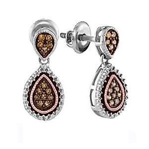 Brandy Diamond 14K Gold silver Chocolate Brown Diamond Teardrop Beautiful Earrings 1/3 Ctw.