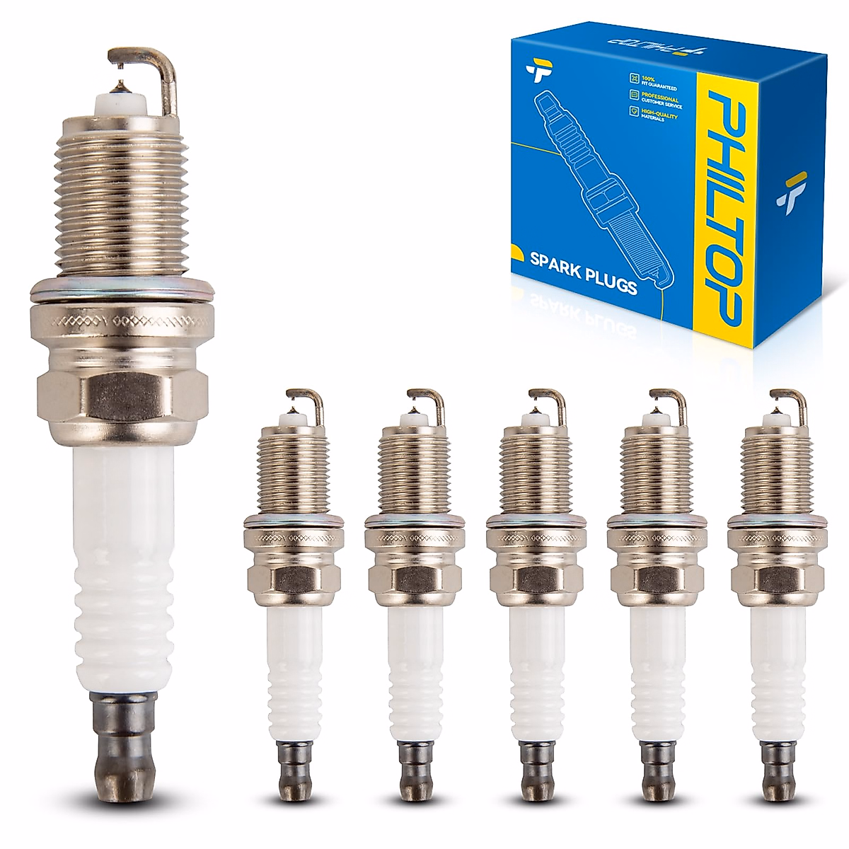 PHILTOP 4589 IFR6T11 Iridium Spark Plugs 6 Pack, Compatible with RX300 ES300 1999-2003, Highlander 2001-2010, RX330 ES330 2004-2006, Sienna 2001-2006, Avalon 2000-2004 3.0L 3.3L V6