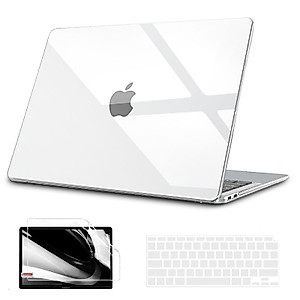 B BELK Compatible with MacBook Air 13 inch Case 2022 2021 2020 2019 2018 M1 A2337 A2179 A1932, Plastic Hard Shell Case + Keyboard Cover + Screen Protector for Mac Air 13 with Touch ID, Crystal Clear