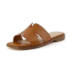 CUSHIONAIRE Women's Voyage slide sandal +Memory Foam, Wide Widths Available, Whiskey 8.5