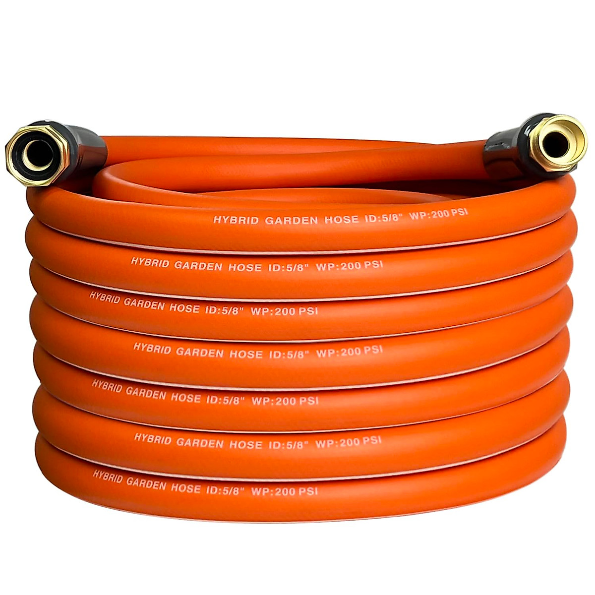 DayisTools Heavy Duty Hybrid Garden Hose 50 ft, Flexible Kink Resistant Water Hose 5/8 IN x 50FT, Lightweight, Super Durable, All-weather, Burst 600 PSI, 3/4 IN GHT Solid Brass Fittings, Orange White