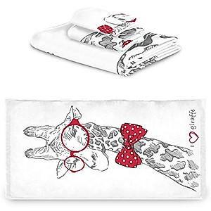 Naanle Stylish Giraffe with Glasses and Tie Soft Set of 3 Towels, 1 Bath Towel+1 Hand Towel+1 Washcloth, Multipurpose for Bathroom, Hotel, Gym, Spa and Beach(White)