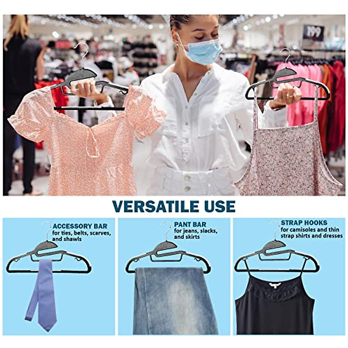 White Color Plastic Clothes Hangers (20 Pk) Non Slip Rubberized U-Slide Hanger, Ultra Thin Space Saving Suit Hanger, Non Slip Pants Hanger, Strong & Heavy Duty Plastic Coat Hanger, Strap Hooks.