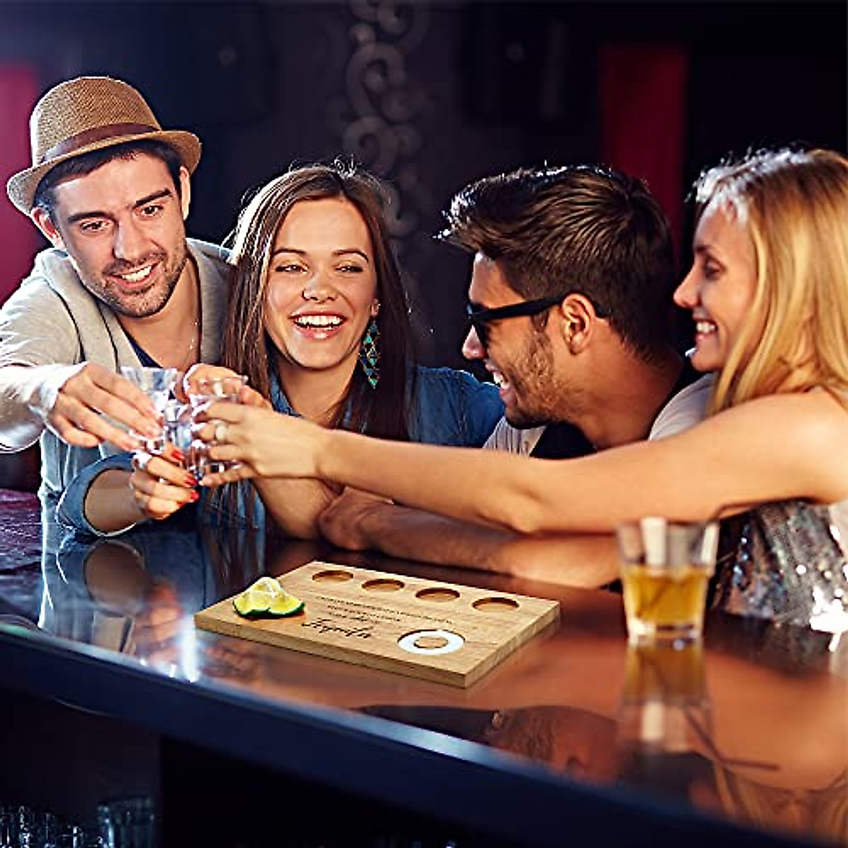 LOBUBT Shot Glasses Serving Tray Shot Glass Holder with Salt Rim Funny Shot Glasses Board Good Helper for Bar,Restaurant,Party,Family Gathering, Gifts for Men Gifts for Women