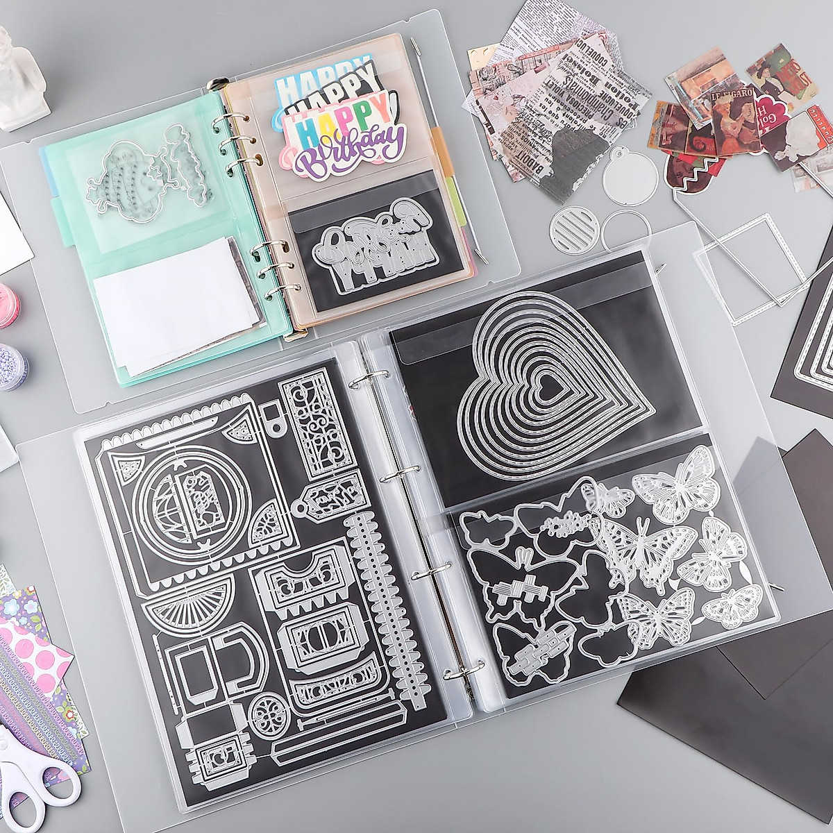 A4 Die Storage Book Binder,Die&Stamp Storage Folder,Page Protectors Pockets Inserts Organizer for Cutting Dies Stencil Album Stamp Crafts,1PCS Storage Book Cover&20PCS Inserts with 1/2/3/4 pockets