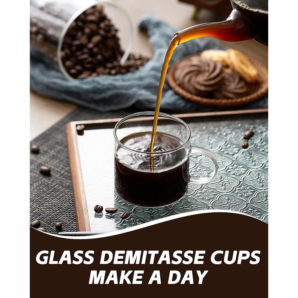 BOILMERIT Espresso Cups Set of 4, 5 oz Small Espresso Shot Glasses with Handle, Clear Espresso Coffee Mugs, Glass Demitasse Cups for Double Espresso or Tea, Coffee Machine, Espresso Accessories