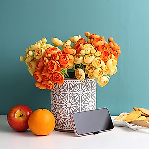 Farmhouse Kitchen Cooking Utensil Holders | Fine Embossed Cement Utensils Crock | Cement Utensil Container Kitchenware Flatware Organizer Decor Utensils Caddy (Flower Pattern)