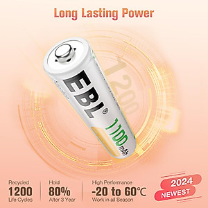 EBL Rechargeable AAA Batteries (ProCyco 1100mAh) 16 Pack 1.2V NiMH Triple AAA Battery with AA AAA Battery Charger