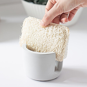 PENGARO Kitchen Sponge Holder for Sink, Diatomite Standing Dish Sponge Holder Cup, Ceramic Fast Drying Stone Sink Caddy Kitchen Sink Organizer for Kitchen Counter Decor Small Sink Caddy, Grey