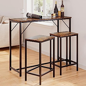 AEPOALUA Dining Table Set, 47.2” Rectangular Bar Table and Chairs Set, 3 Piece Kitchen Breakfast Table with 2 Stools, Pub Table and Chairs Set of 2 for Dining Room, Living Room, Rustic Brown/Black