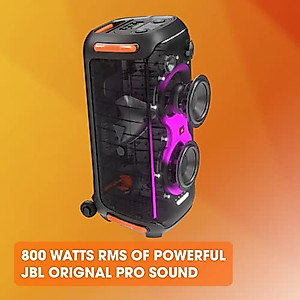 JBL PartyBox 710 -Party Speaker with Powerful Sound, Built-in Lights and Extra Deep Bass, IPX4 Splash Proof, App/Bluetooth Connectivity, Made for Everywhere with a Handle and Built-in Wheels (Black)
