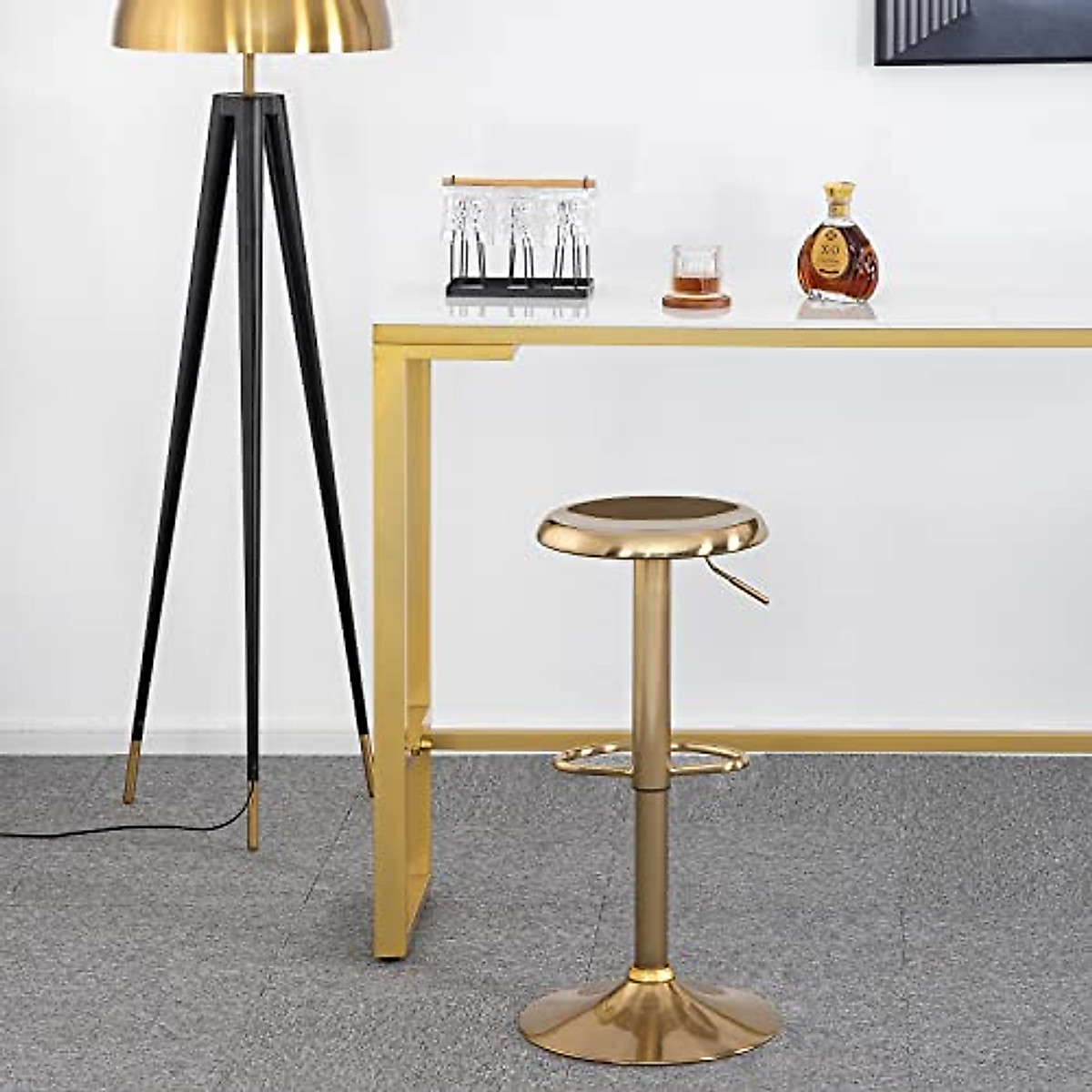 Brage Living Adjustable Bar Stool, Swivel Round Metal Airlift Barstool, Backless Counter Height Bar Chair for Kitchen Dining Room Pub Cafe (Gold)