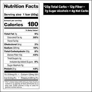 Quest Nutrition Peppermint Bark Protein Bar, 21g Protein, 4g Net Carb, 1g Sugar, Gluten Free, 12 Count