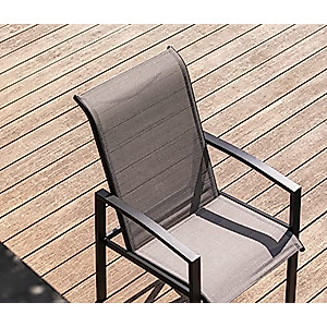 4 Pieces Outdoor Dining Chair Patio Furniture with Metal Slat Finish, 2x1 Textliene Patio Chairs, Easy Assemble Outdoor Chairs