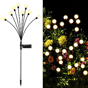 KNHUOS 8LED Solar Garden Lights, Solar Swaying Light, Sway by Wind, Solar Firefly Lights Outdoor Waterproof Landscape Decoration Lights, Yard, Pathway, Parties, Camping, Warm White(1 Pack)